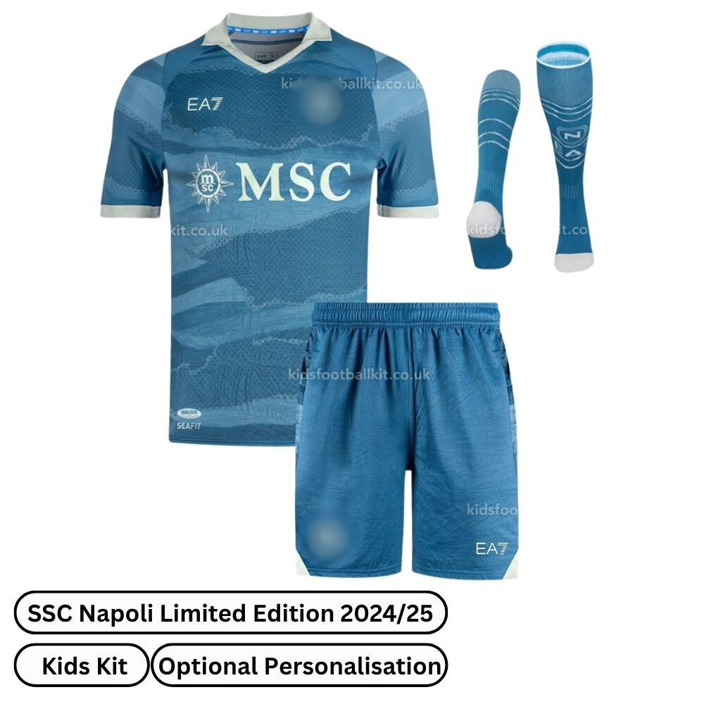 SSC Napoli Limited Edition Kids Football Kit 24/25 - kidsfootballkit.co.uk
