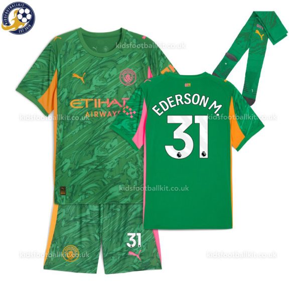 Manchester City EDERSON M. 31 Green Goalkeeper Kids Football Kit 2025/ ...