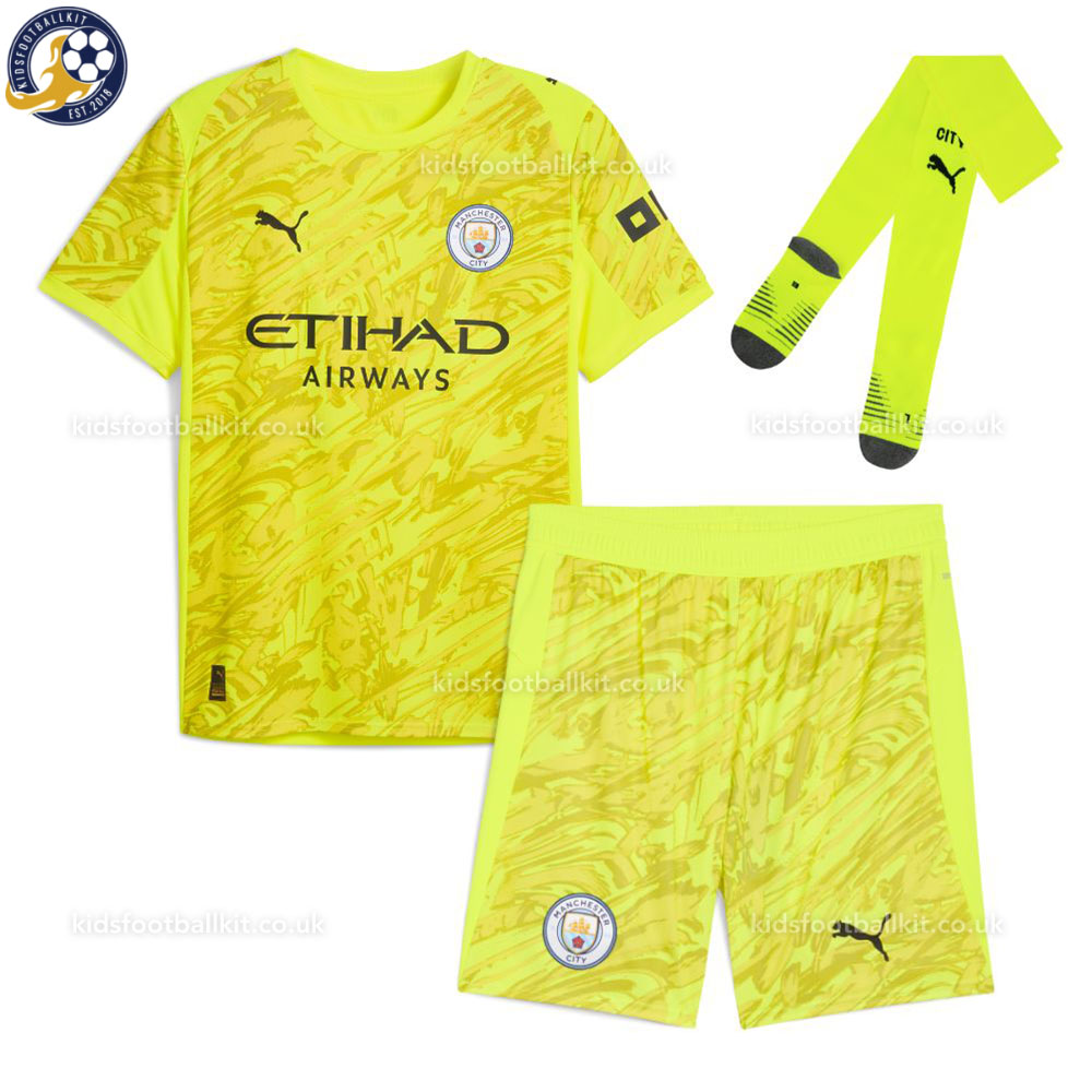 Manchester City 25/26 Yellow Goalkeeper Kids Football Kit ...