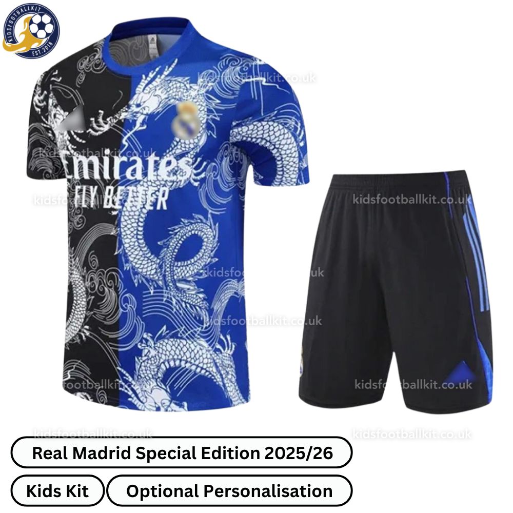 Real Madrid Special Edition Black Blue Kids Kit 25/26 | Gift for Fans