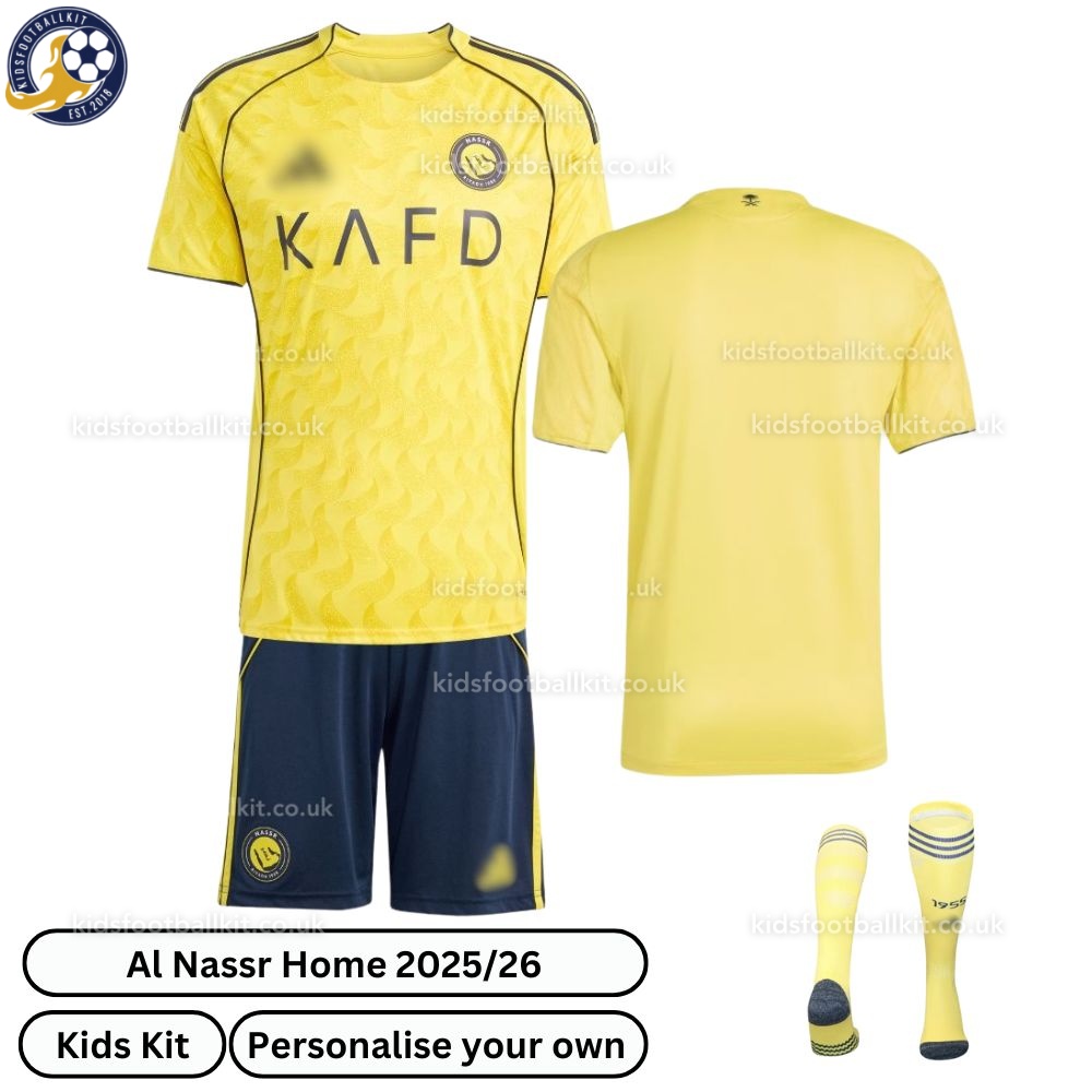 Al Nassr Home Kids Football Kit 2025/26 - kidsfootballkit.co.uk