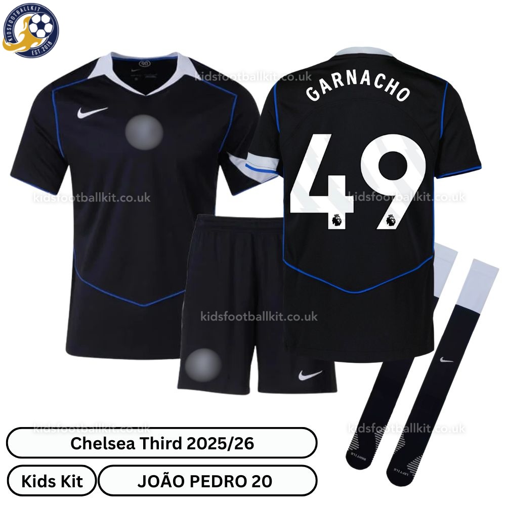 Chelsea Third Kids Football Kit 2025/26 - GARNACHO 49 (With Socks ...